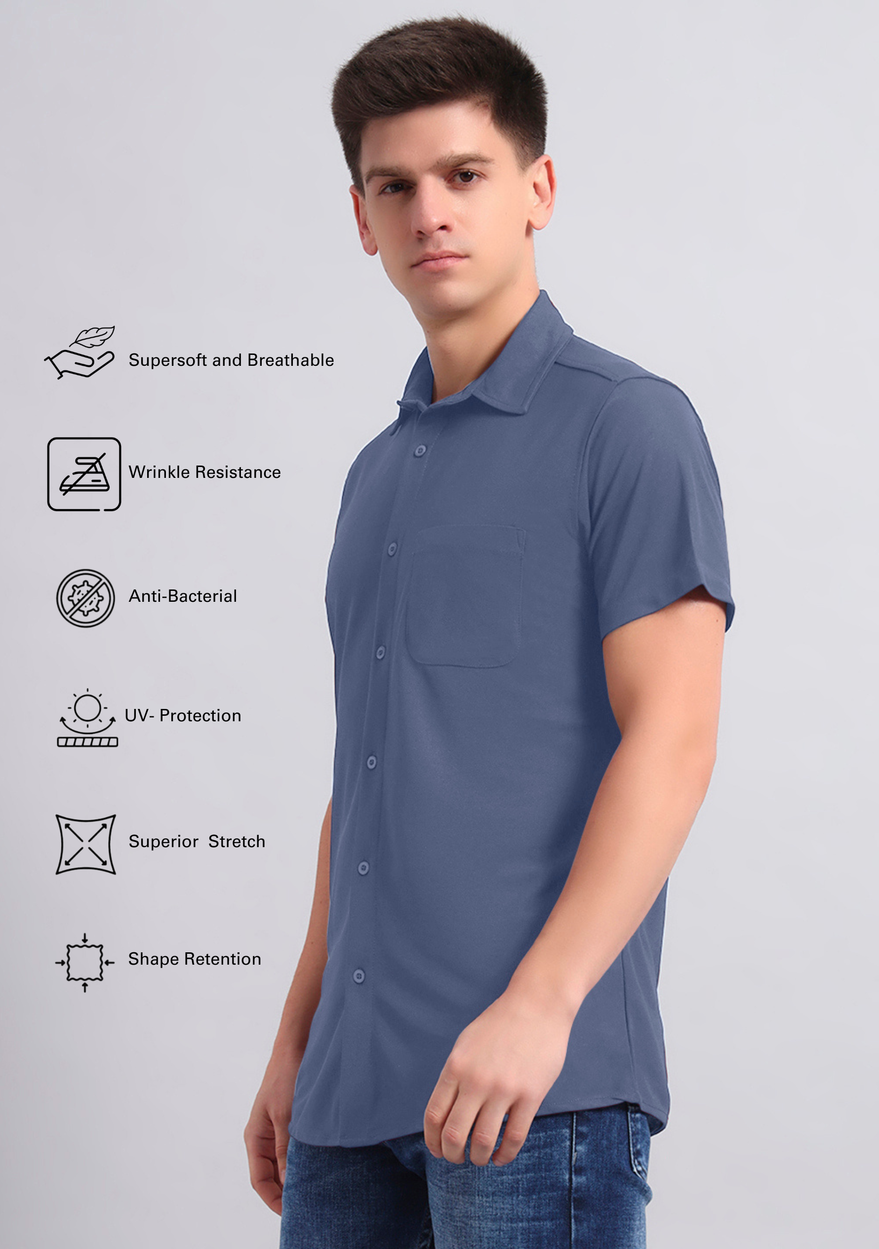 Pearl Grey Half Sleeve Versatile Shirt | Sleek & Airy Style